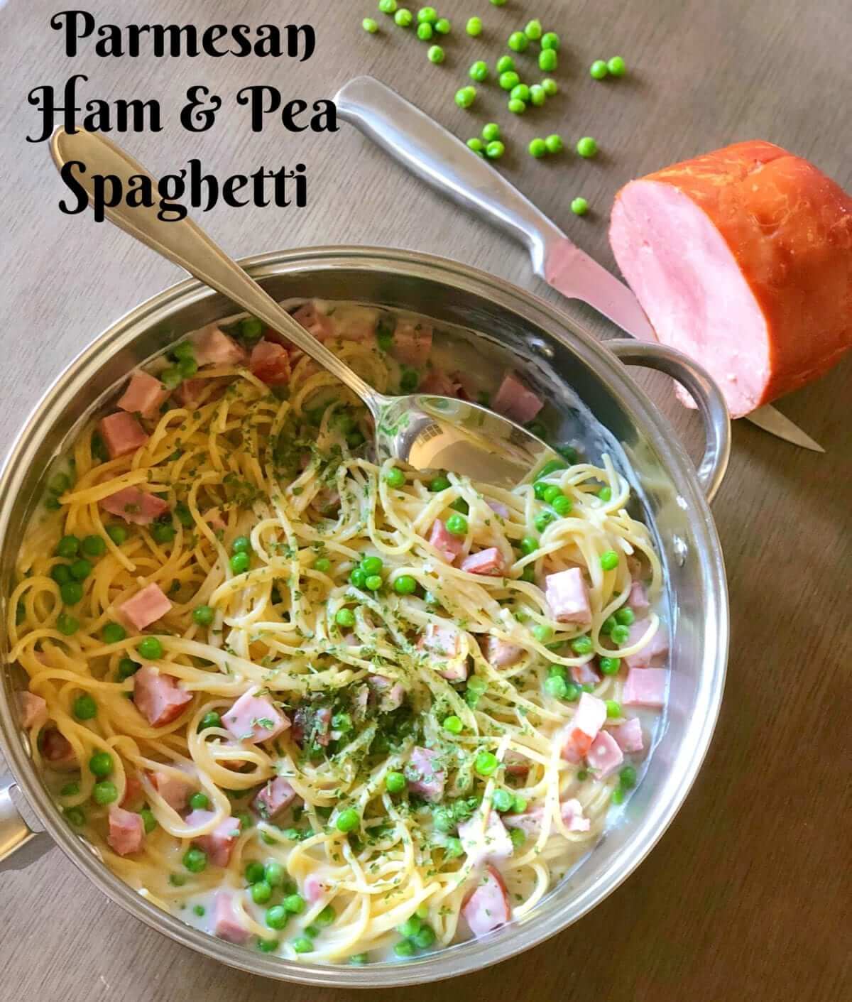 Easy Parmesan Ham and Pea Spaghetti - Lou Lou Girls